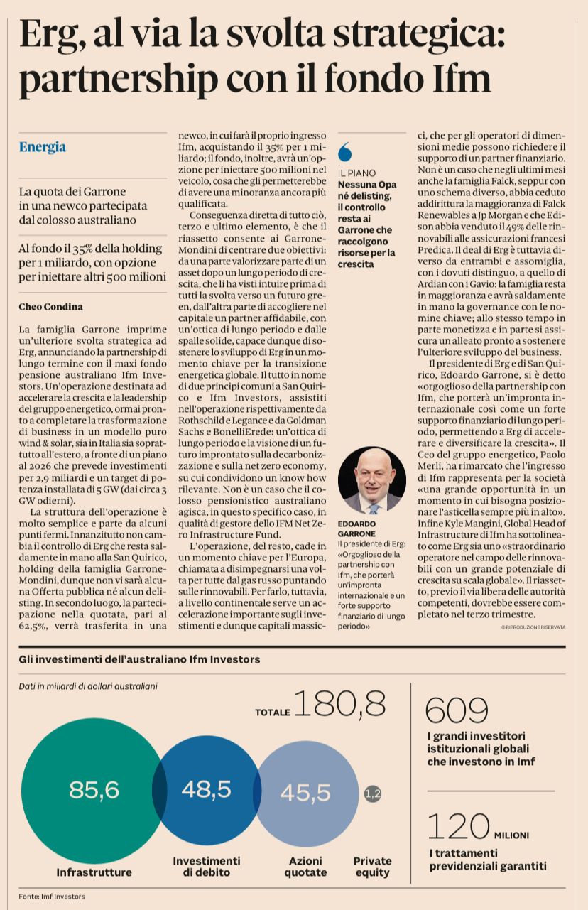 ERG, i Garrone hanno un nuovo socio. I dettagli