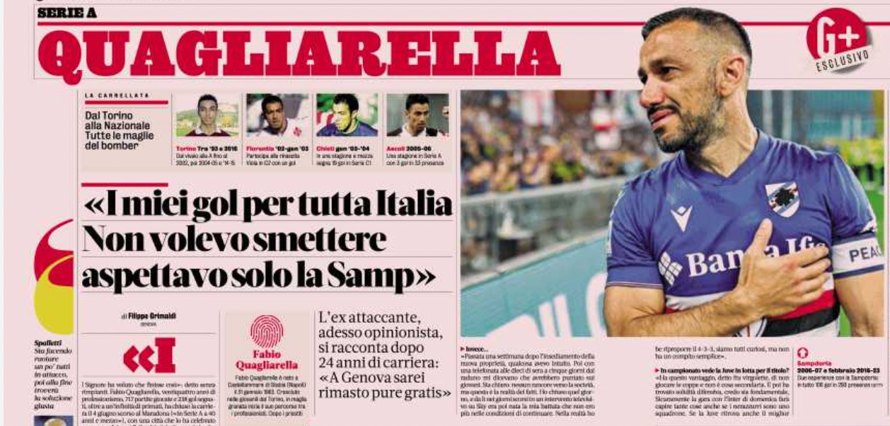 Sampdoria, Fabio Quagliarella: non ho smesso per il fisico. Avrei ...