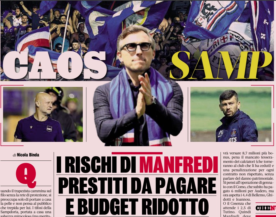 Sampdoria, Gazzetta: servono quasi 9 milioni per pagare gli obblighi i ...